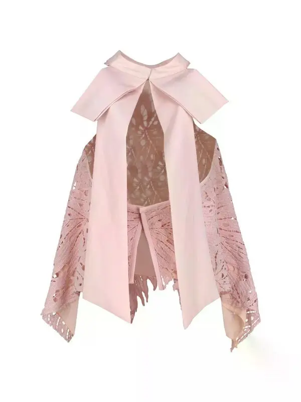 Vintage Lace Overlay Halterneck Top - Pink