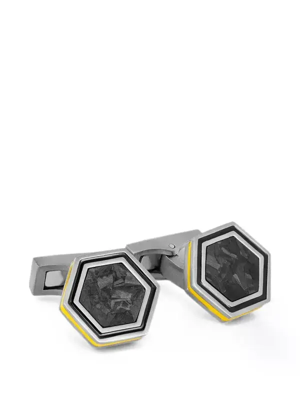 Tateossian Hexagon-frame Carbon-fibre Cufflinks - Silver