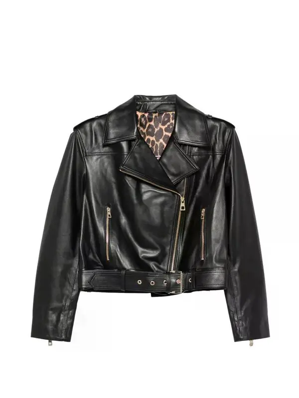 ADRIANNA FERETTI Adrianna Ferretti Belted Leather Biker Jacket