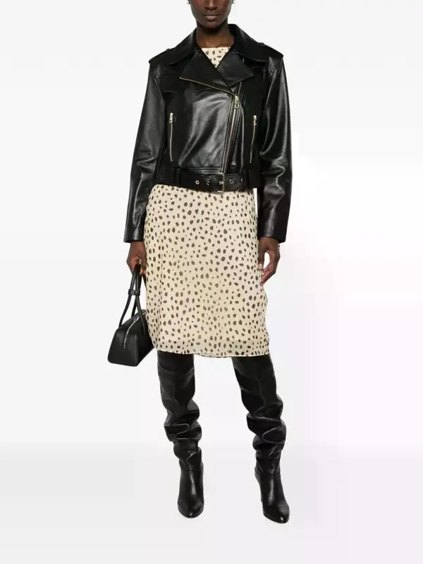 ADRIANNA FERETTI Adrianna Ferretti Belted Leather Biker Jacket