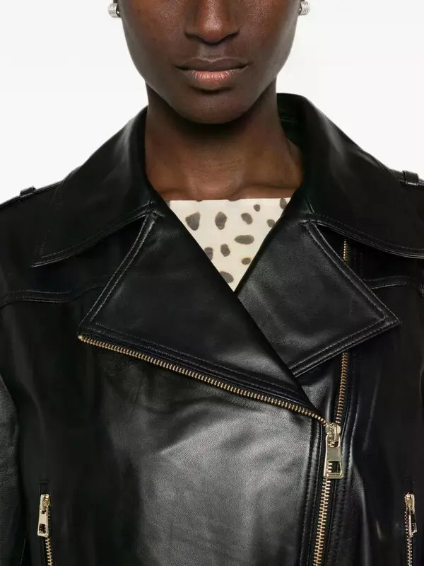 ADRIANNA FERETTI Adrianna Ferretti Belted Leather Biker Jacket