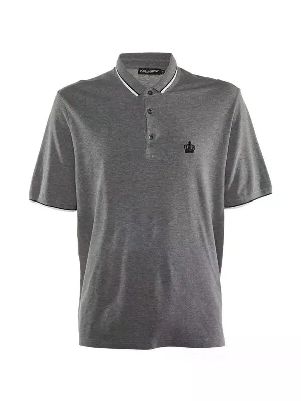 Dolce & Gabbana Crown Embroidered Polo Shirt - Grey