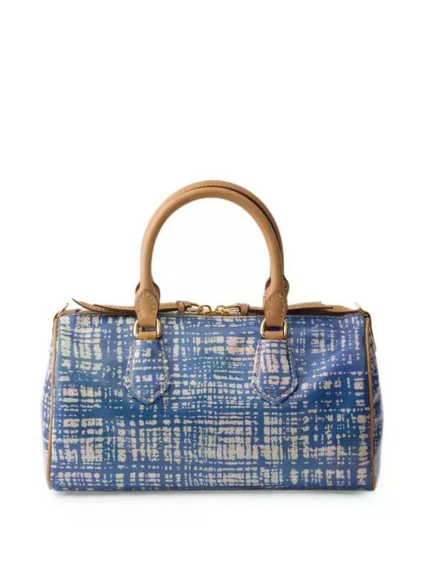 Prada Linen Blend And Leather Top-handle Bag