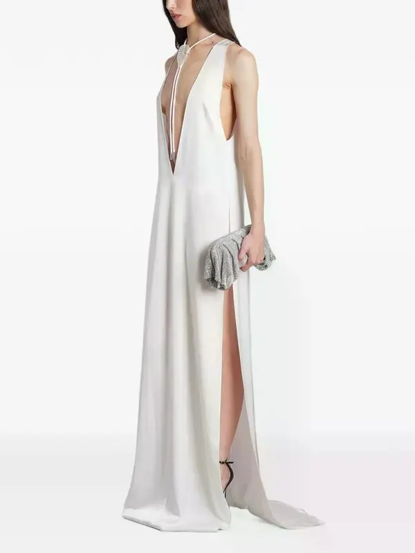 David Koma Leaf-motif Plunge Neck Gown With Side Slits