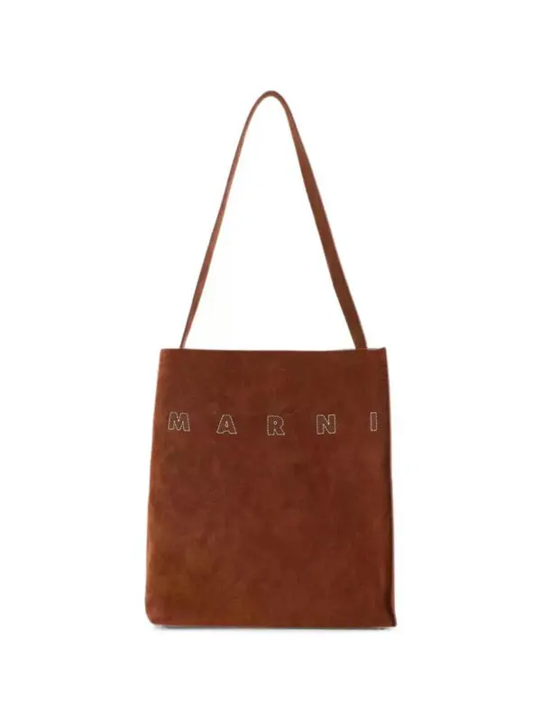 Marni Museo Logo-embroidered Leather Shoulder Bag - Brown