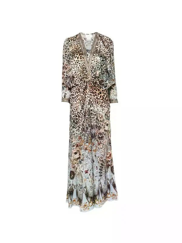 Camilla Twist-front Leopard-print V-neck Silk Maxi Dress - Neutrals