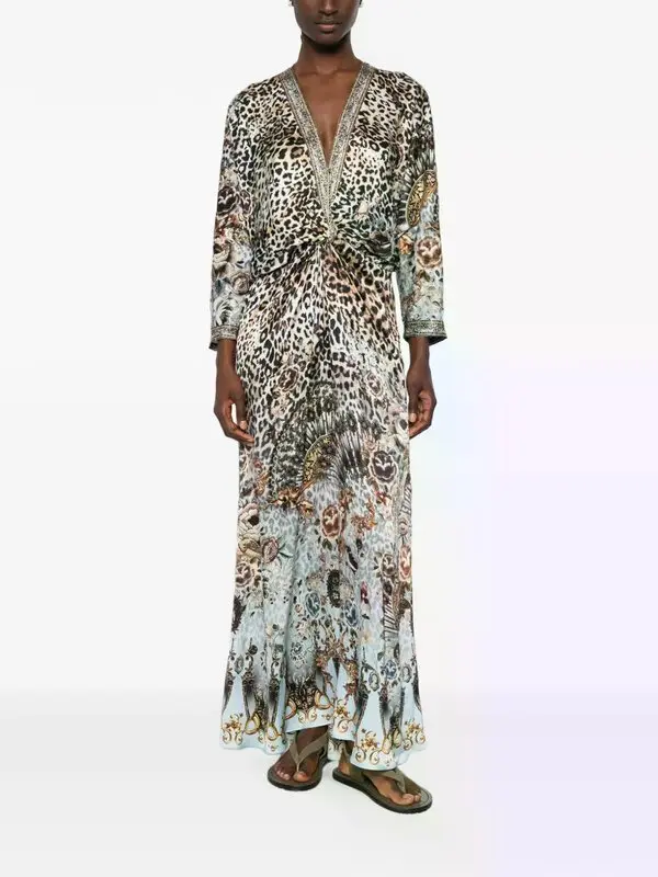 Camilla Twist-front Leopard-print V-neck Silk Maxi Dress