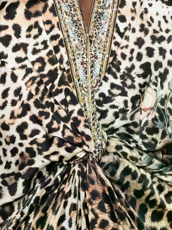 Camilla Twist-front Leopard-print V-neck Silk Maxi Dress