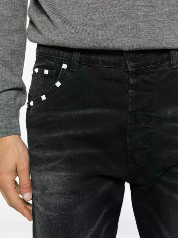 YES LONDON Stud-embellished Faded Denim Jeans