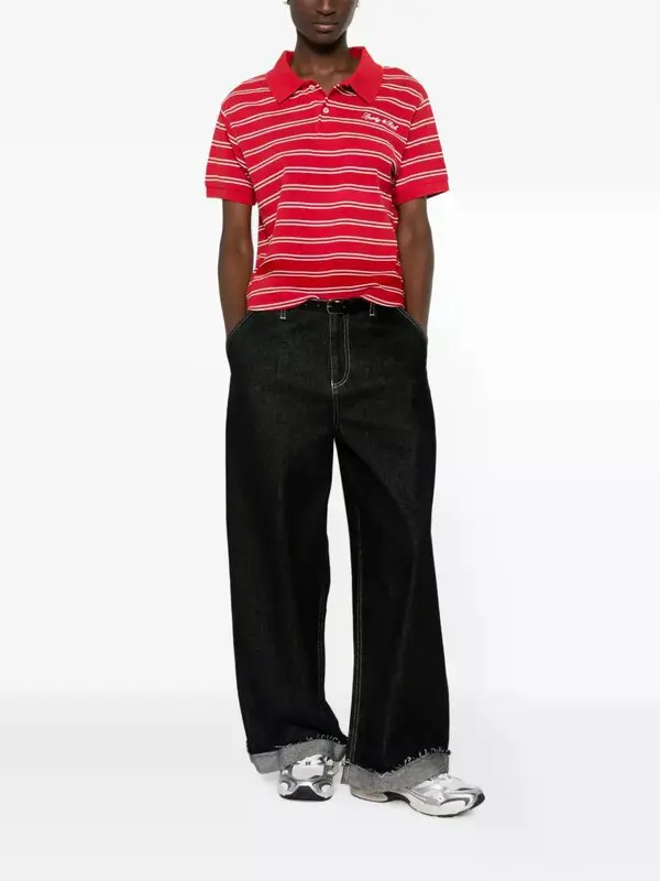 Sporty & Rich Striped Logo Embroidered Cotton Polo Shirt