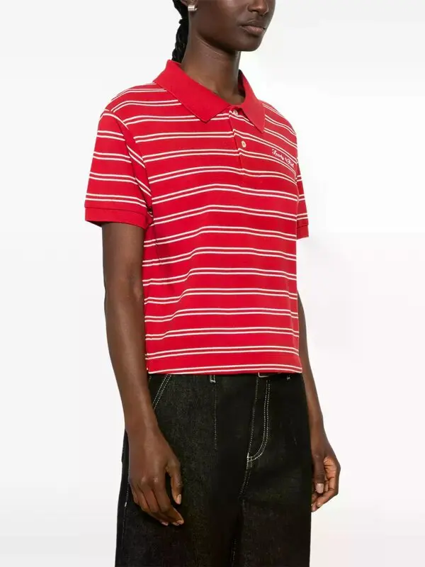 Sporty & Rich Striped Logo Embroidered Cotton Polo Shirt
