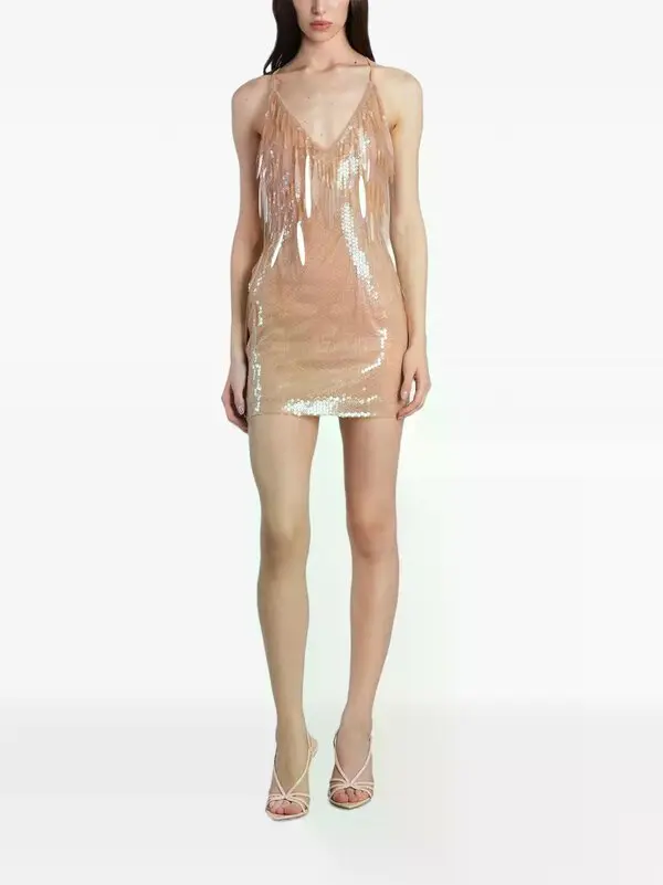 David Koma Sequin Embellished Fringed Mini Dress - Neutrals