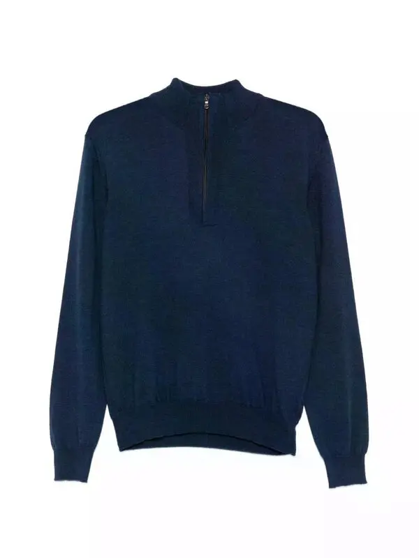 SERGIO MORETTI FIRENZE Quarter-zip Long-sleeve Polo Shirt - Blue