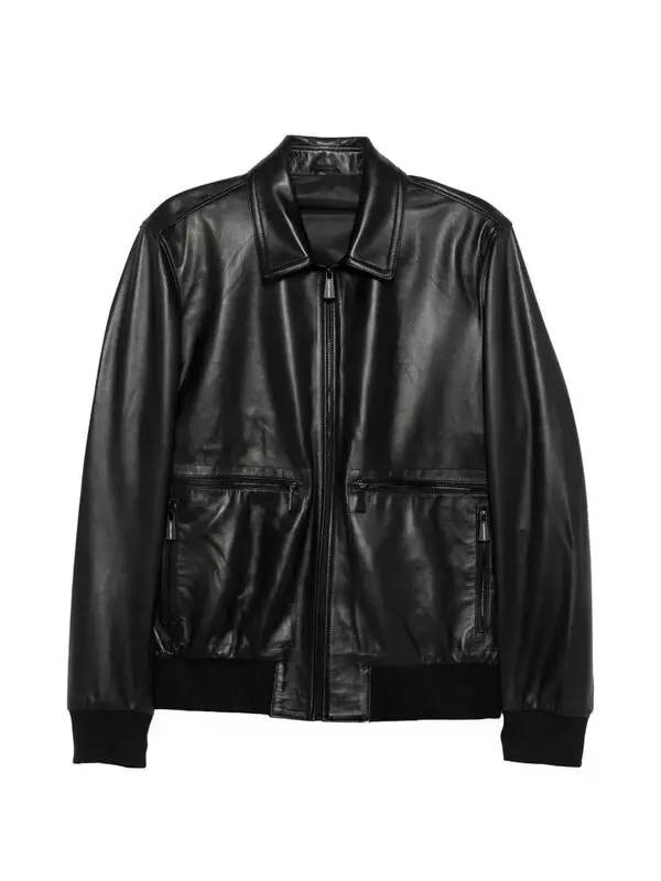 SERGIO MORETTI FIRENZE Leather Ribbed-trim Jacket
