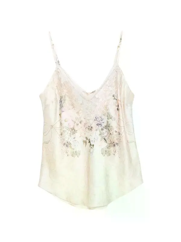 Camilla Floral Print Lace Trim Tank Top - Neutrals