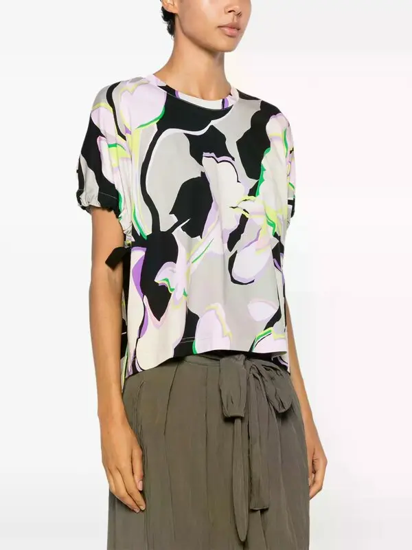 PSOPHIA Floral Print Tie-side Cotton T-shirt