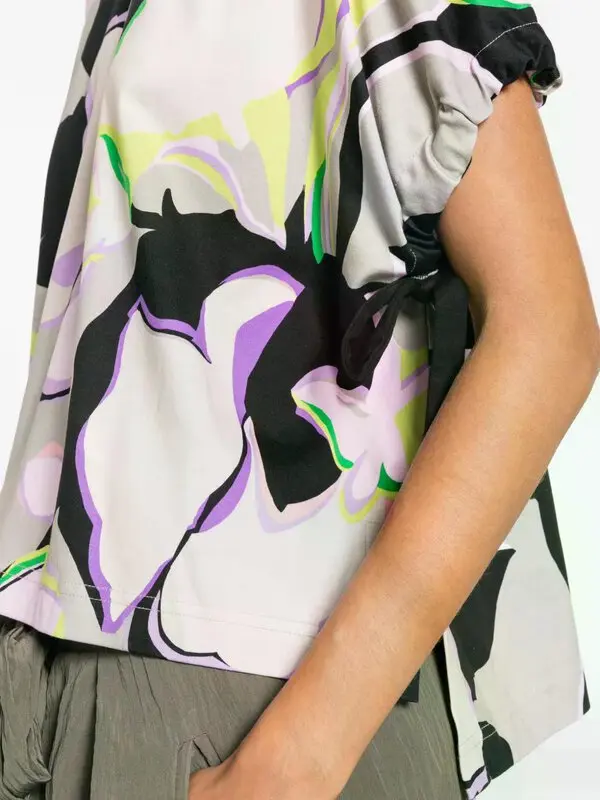 PSOPHIA Floral Print Tie-side Cotton T-shirt