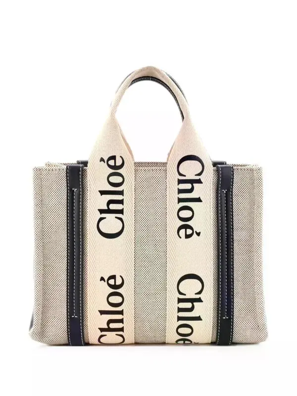 Chloé Woody Canvas With Leather Small Tote Bag