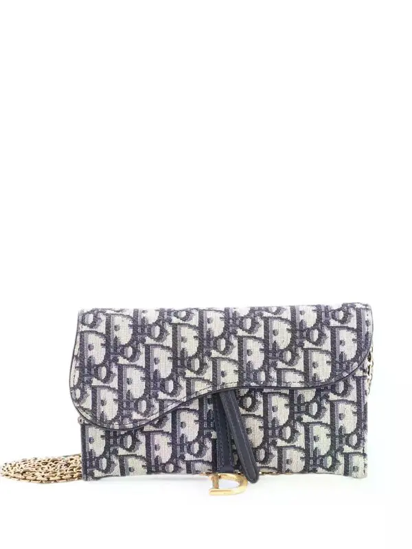 Dior Saddle Chain Wallet Oblique Canvas Crossbody Bag - Blue