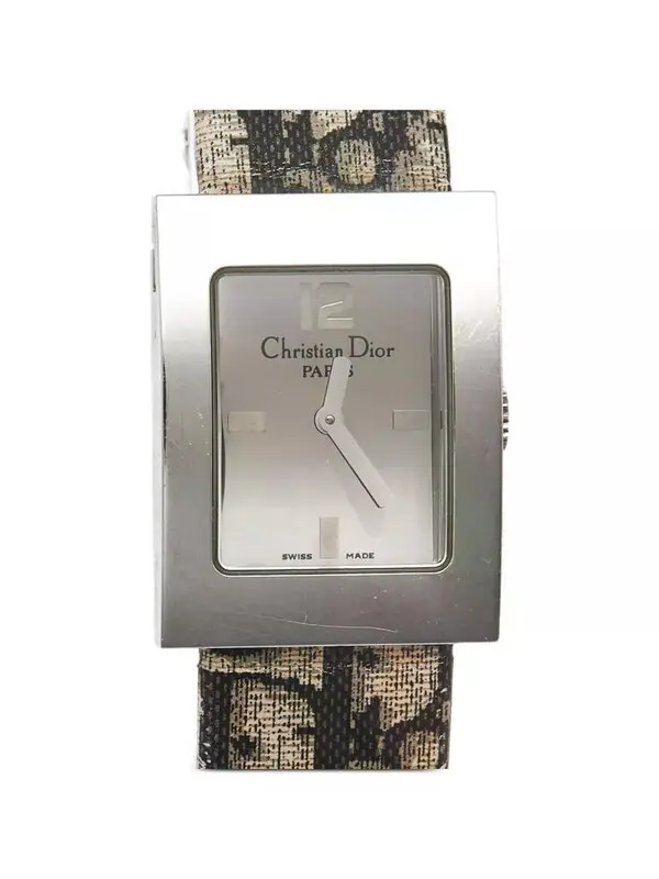 Dior Monogrammed Leather Strap Watch - Silver