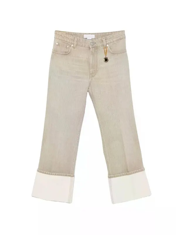 Stella McCartney Cropped Denim Jeans With Chain Detail - Neutrals