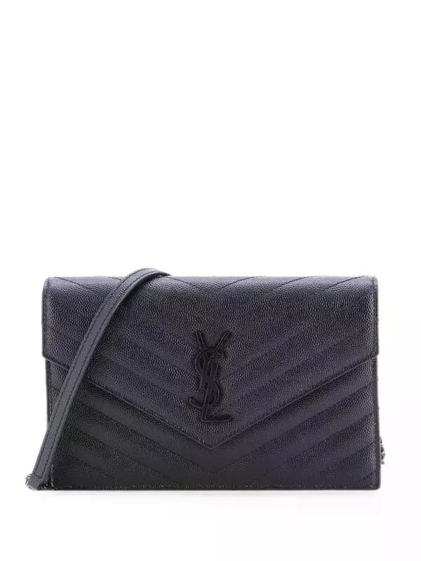 Saint Laurent Classic Monogram Wallet On Chain Matelasse Chevron Leather Small Crossbody Bag - Black
