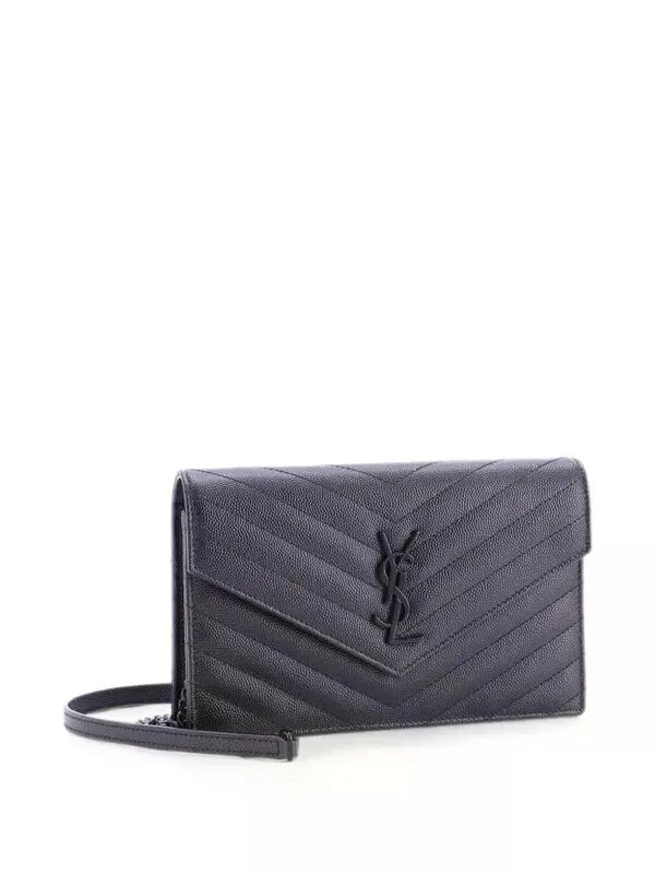 Saint Laurent Classic Monogram Wallet On Chain Matelasse Chevron Leather Small Crossbody Bag - Black
