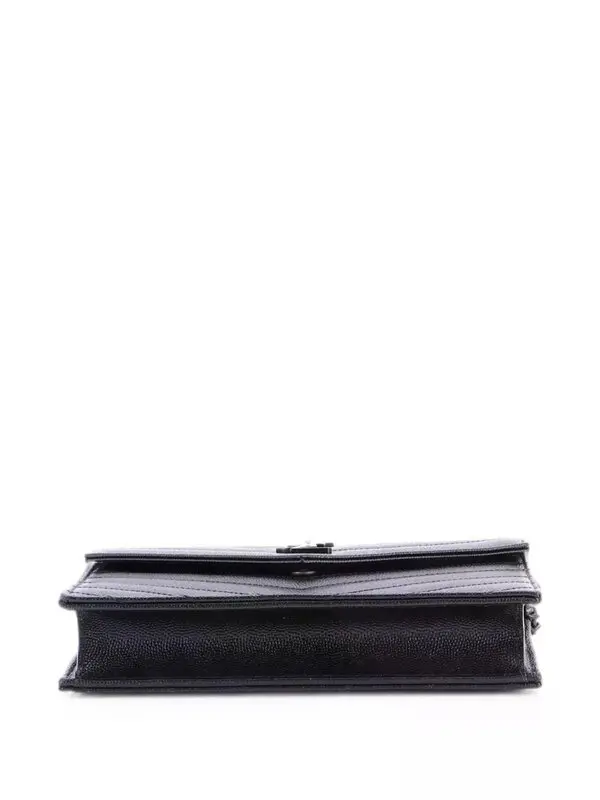 Saint Laurent Classic Monogram Wallet On Chain Matelasse Chevron Leather Small Crossbody Bag - Black