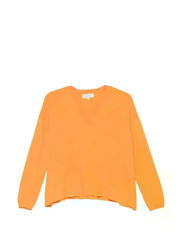 PSOPHIA V-neck Side-slit Cotton Sweater