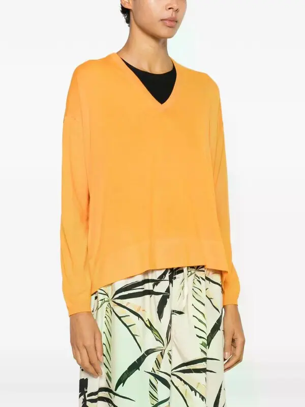 PSOPHIA V-neck Side-slit Cotton Sweater