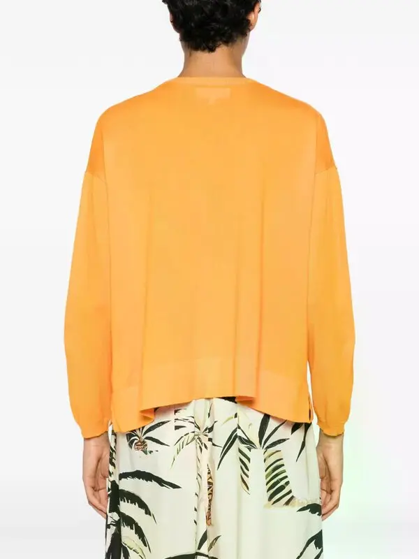 PSOPHIA V-neck Side-slit Cotton Sweater