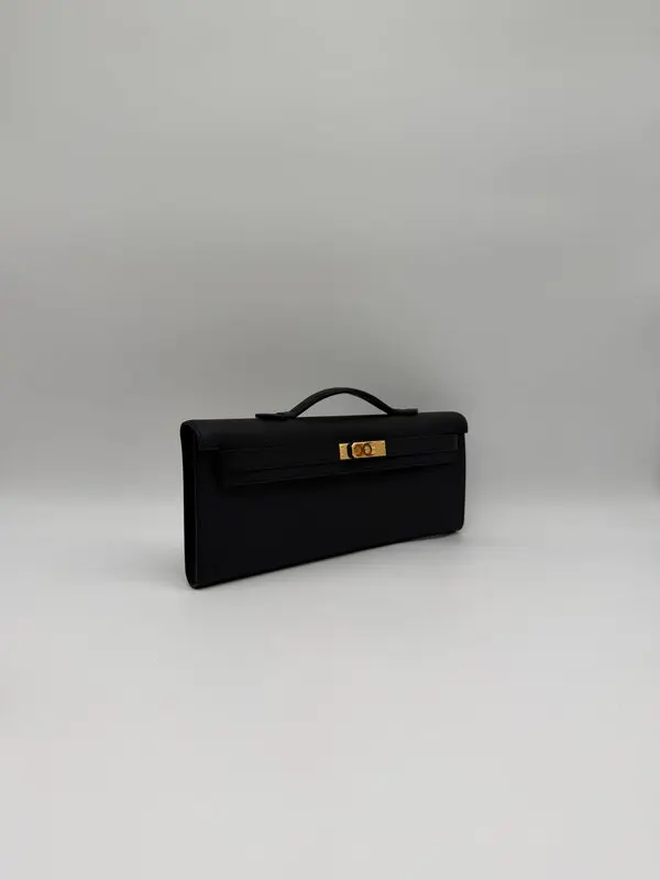 Hermès Kelly Epsom Leather Clutch With Gold Hardware - Black