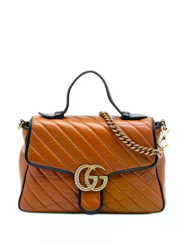 Gucci Gg Marmont Matelassé Leather Torchon Top Handle Satchel - Brown
