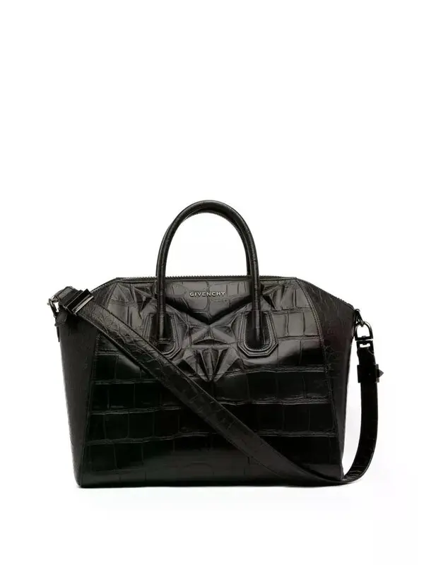 Givenchy Medium Croc Embossed Leather Antigona Satchel - Black