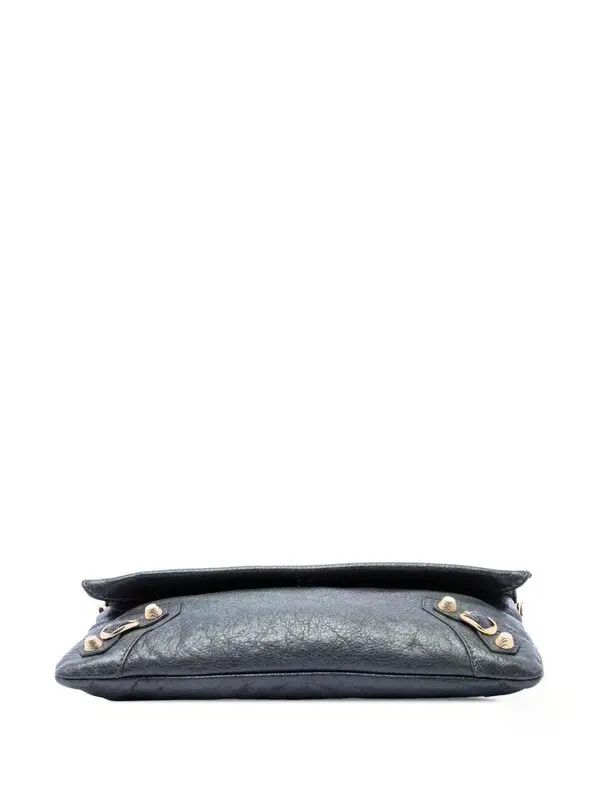 Balenciaga Lambskin Leather Motocross Giant 12 Envelope Clutch With Strap - Grey