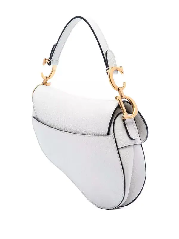 Dior Mini Grained Calfskin Saddle Bag Satchel - White