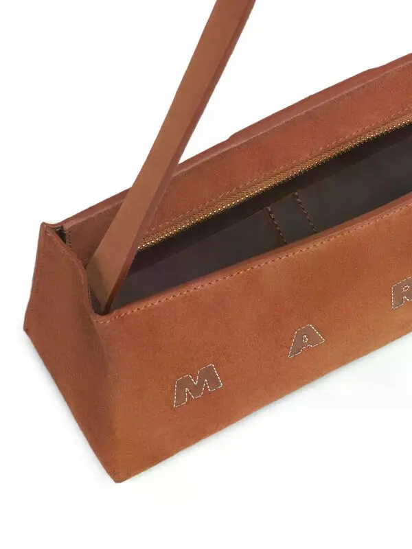 Marni Museo Logo-embroidered Suede Shoulder Bag - Brown