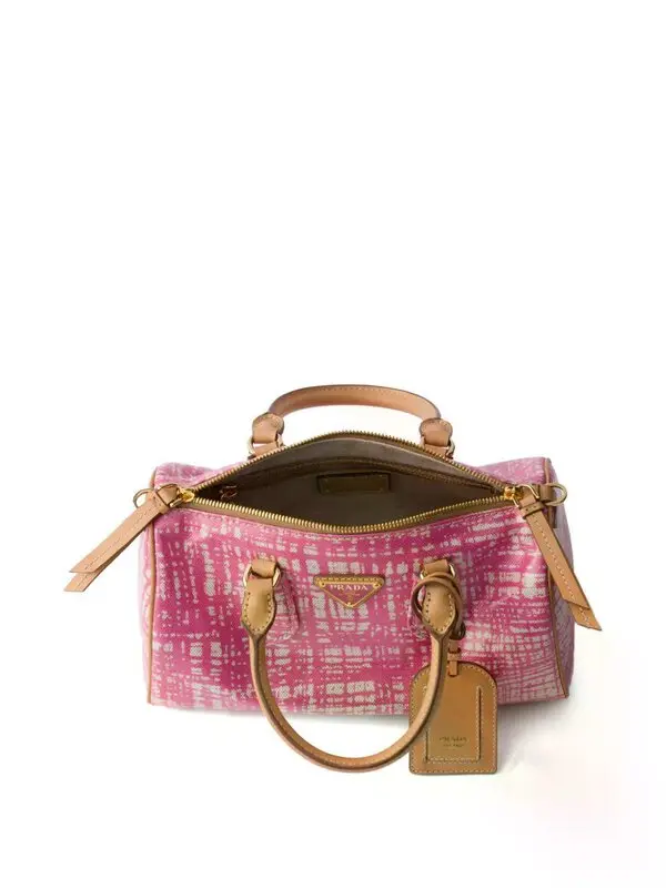 Prada Linen Blend And Leather Top-handle Bag