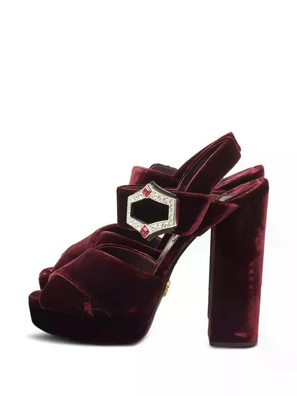 Prada Crystal-buckle Velvet Platform Sandals