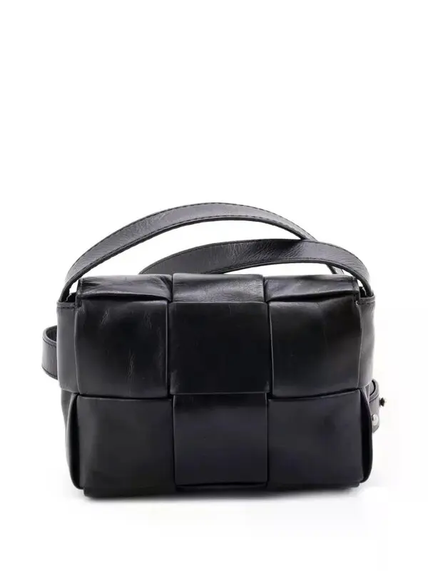 Bottega Veneta Cassette Maxi Intrecciato Leather Candy Crossbody Bag - Black