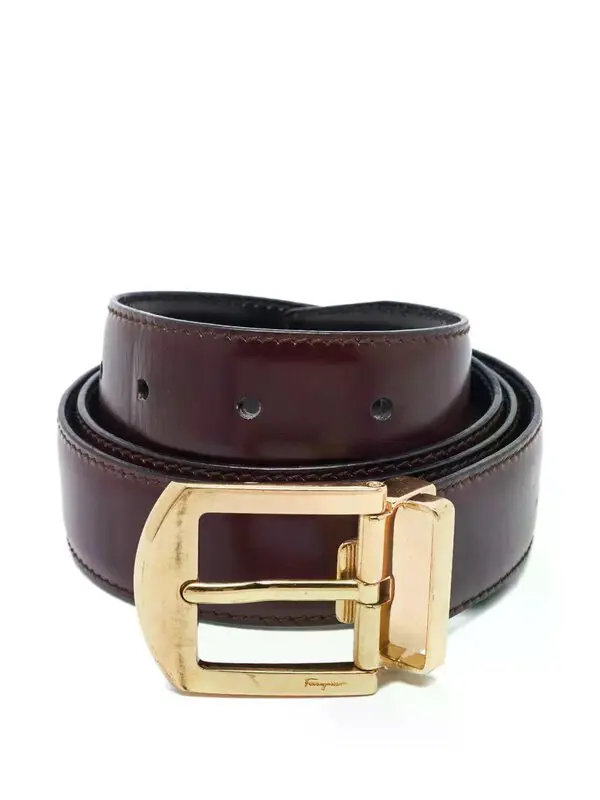 FERRAGAMO Reversible Leather Belt With Gold-tone Buckle - Brown