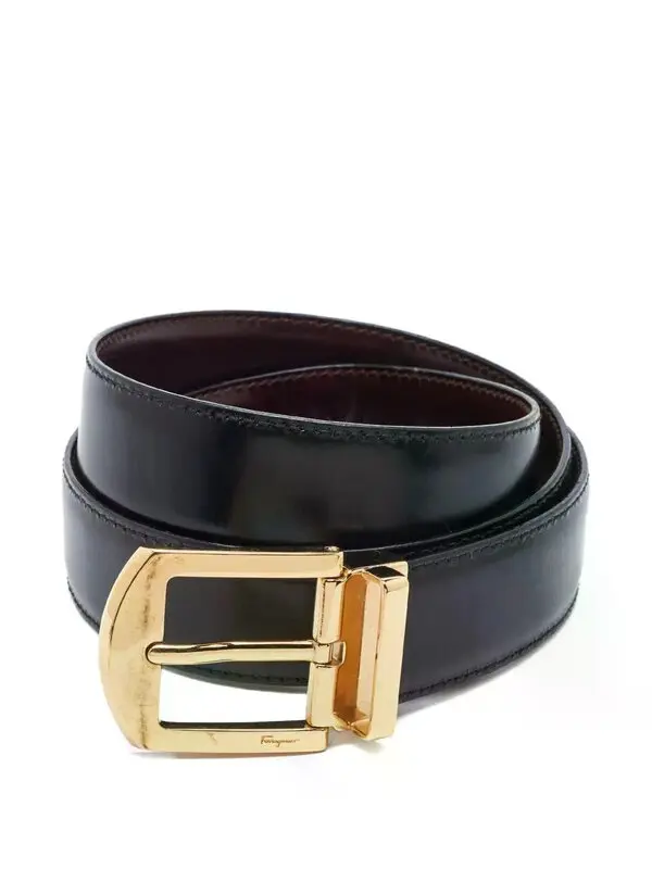 FERRAGAMO Reversible Leather Belt With Gold-tone Buckle