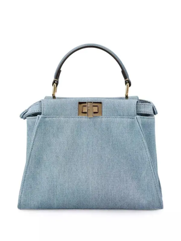 Fendi Mini Peekaboo Embroidered Denim Tote Bag