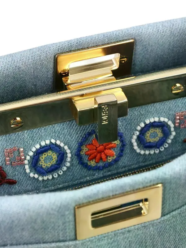 Fendi Mini Peekaboo Embroidered Denim Tote Bag