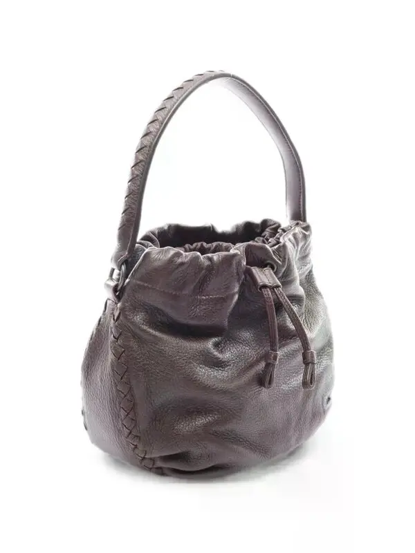 Bottega Veneta Dark Leather Intrecciato Drawstring Shoulder Bag - Brown