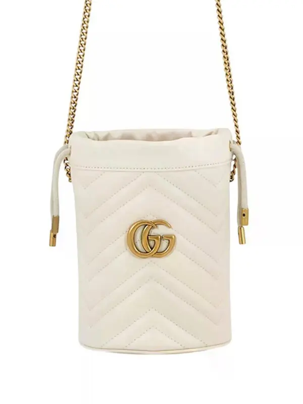 Gucci Small Gg Marmont Matelassé Calfskin Bucket Bag - White