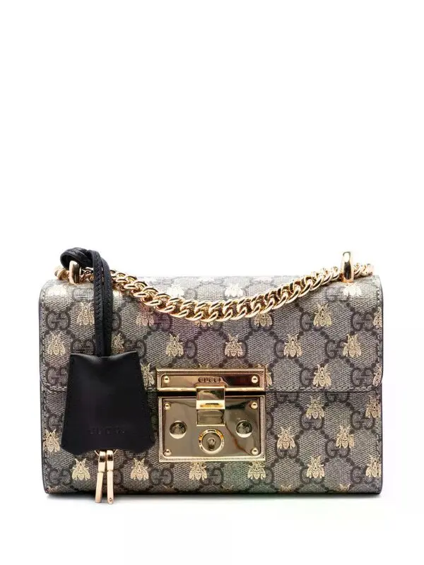 Gucci Small Gg Supreme Bee Padlock Crossbody Bag