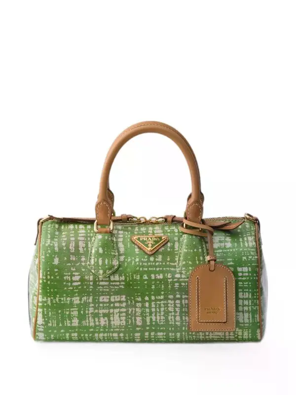 Prada Small Linen Blend And Leather Top-handle Bag - Green