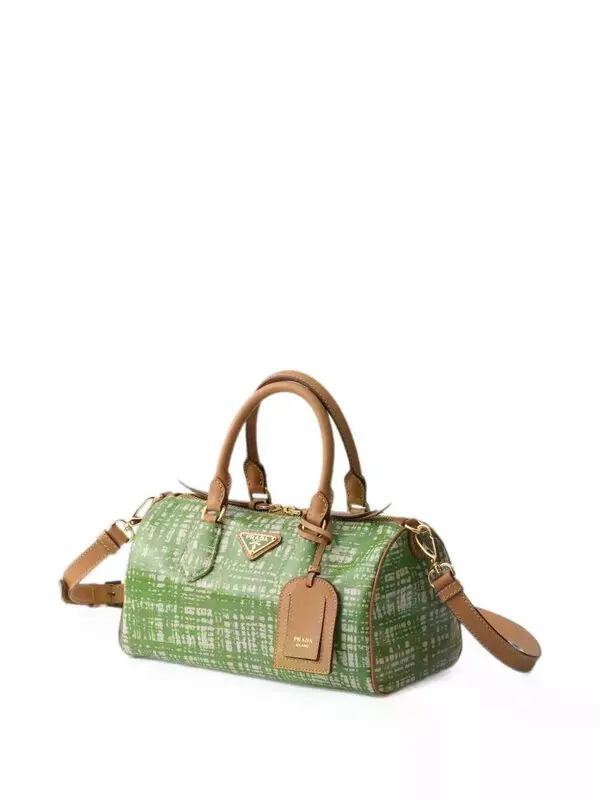 Prada Small Linen Blend And Leather Top-handle Bag - Green