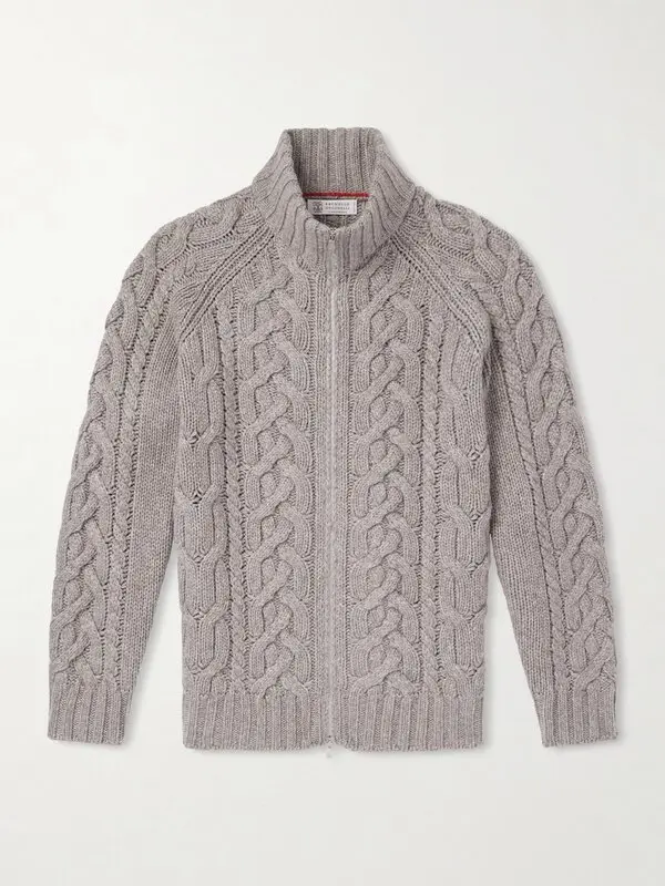 Brunello Cucinelli Cable-knit Cashmere Zip-up Sweater - Gray